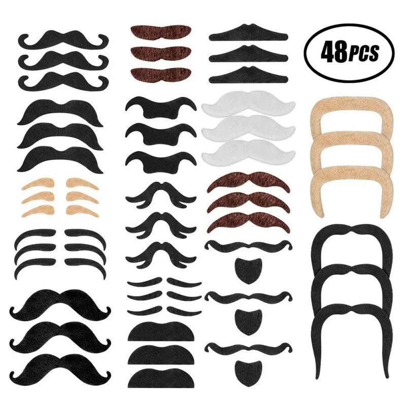 48 Novelty Self-Adhesive Fake Mustaches Set - Perfect for Costume ...