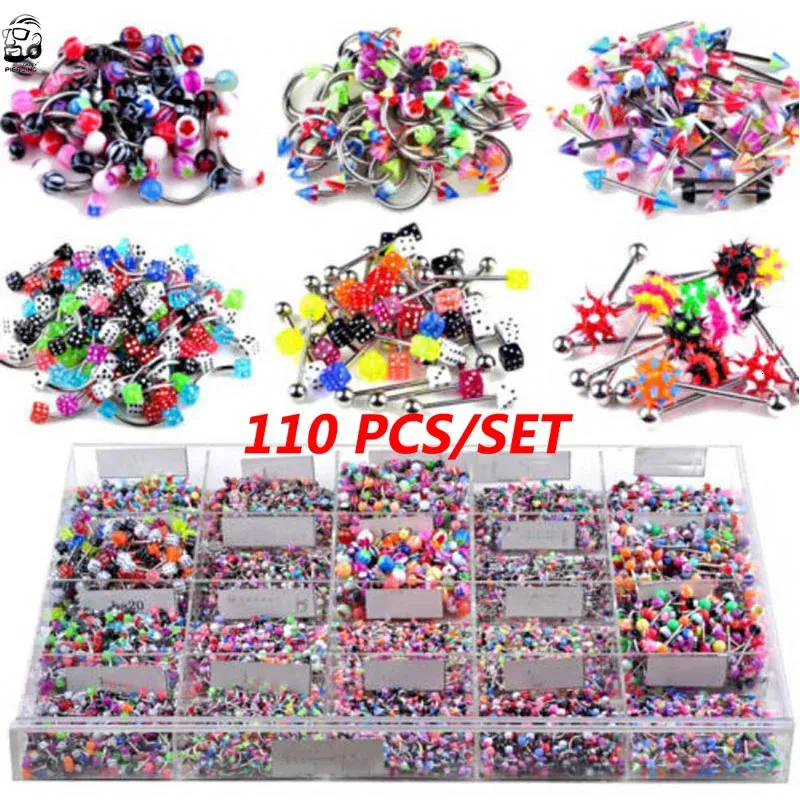 Body Jewelry Set Mixed Eyelid, Navel, Lips, Tongue, Nose Piercing Bars ...