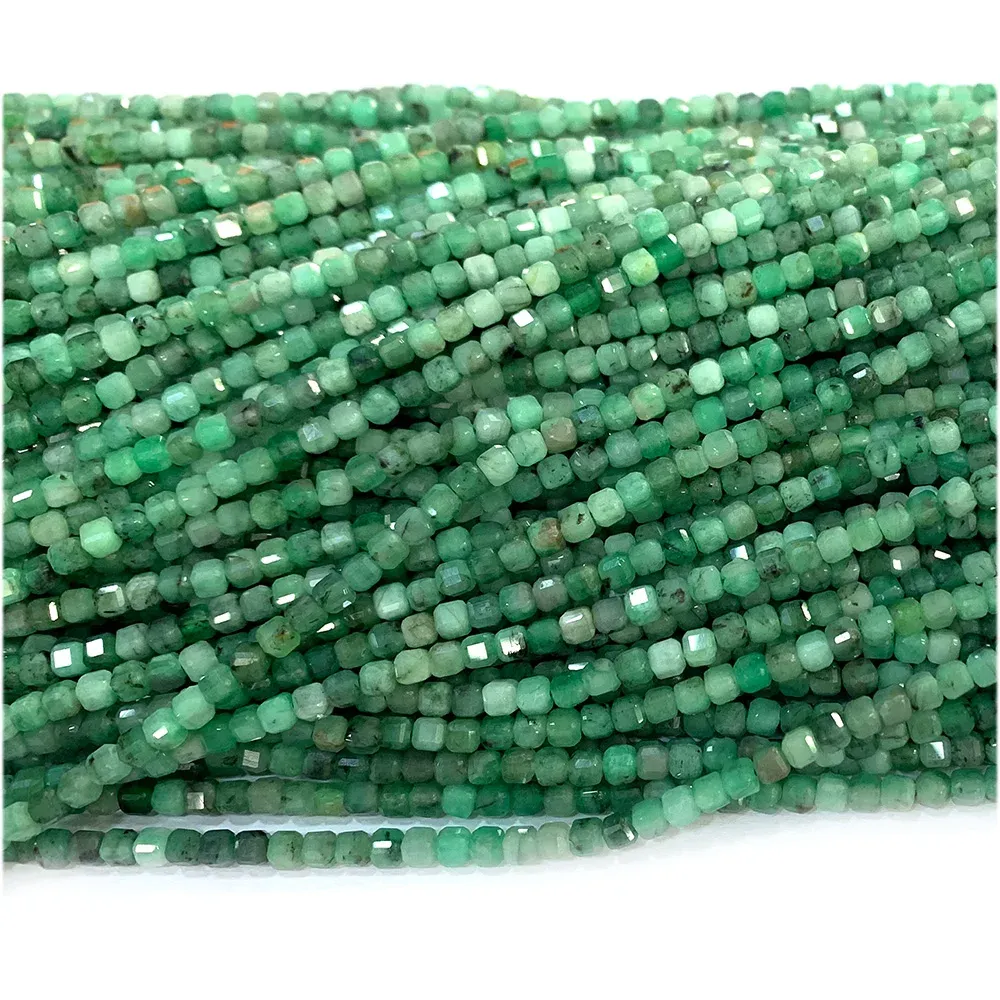 Emerald Faceted Edge Cube Small Beads for Jewelry Making: Natural ...
