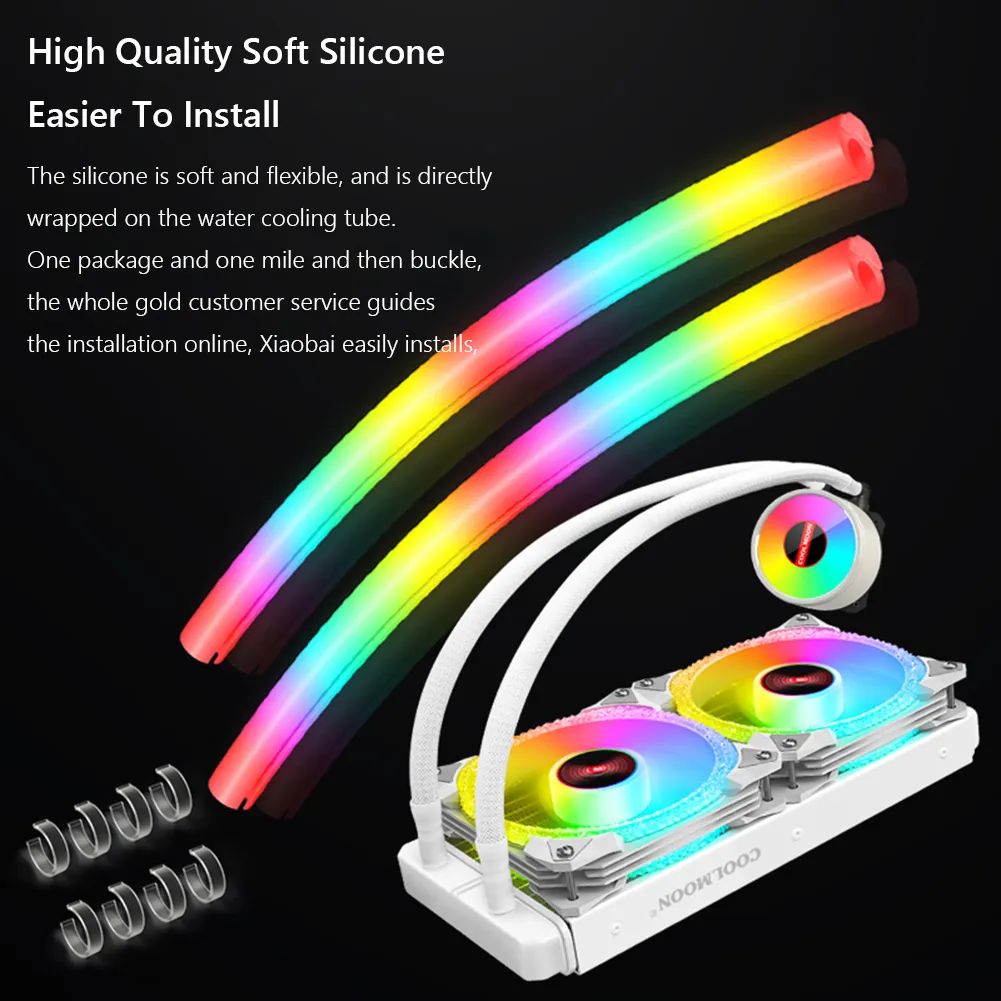Copper CPU Cooler ARGB Liquid Cooler With COOLMOON Hose Pipe, 5V 3PIN ...
