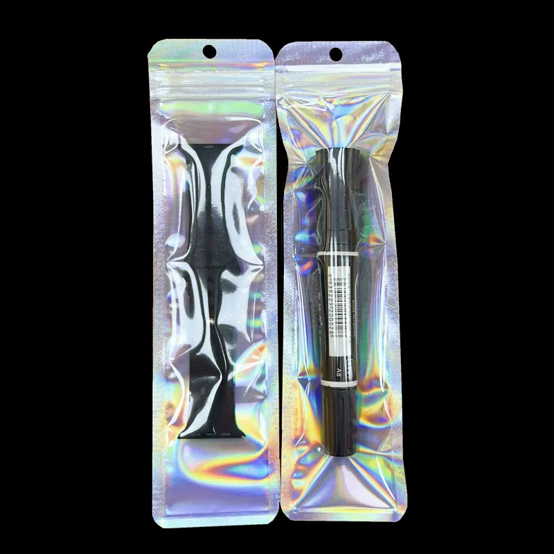 2024Clear Holographic Mylar Ziplock Pen Bag Retail Long Laser Foil ...