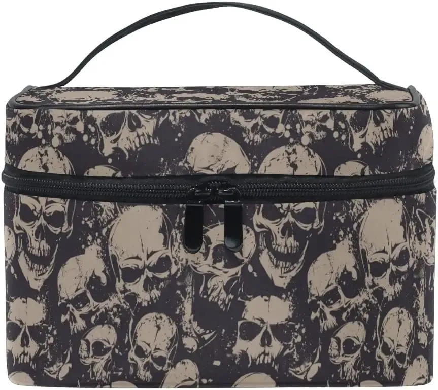 Gothic Skull Makeup Bag - Travel Cosmetic Organizer, Spooky Cute ...