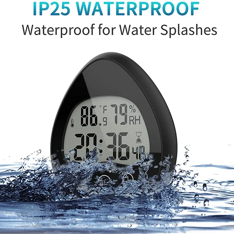 Waterproof Digital Shower Clock - Kitchen Timer, Temperature & Humidity ...