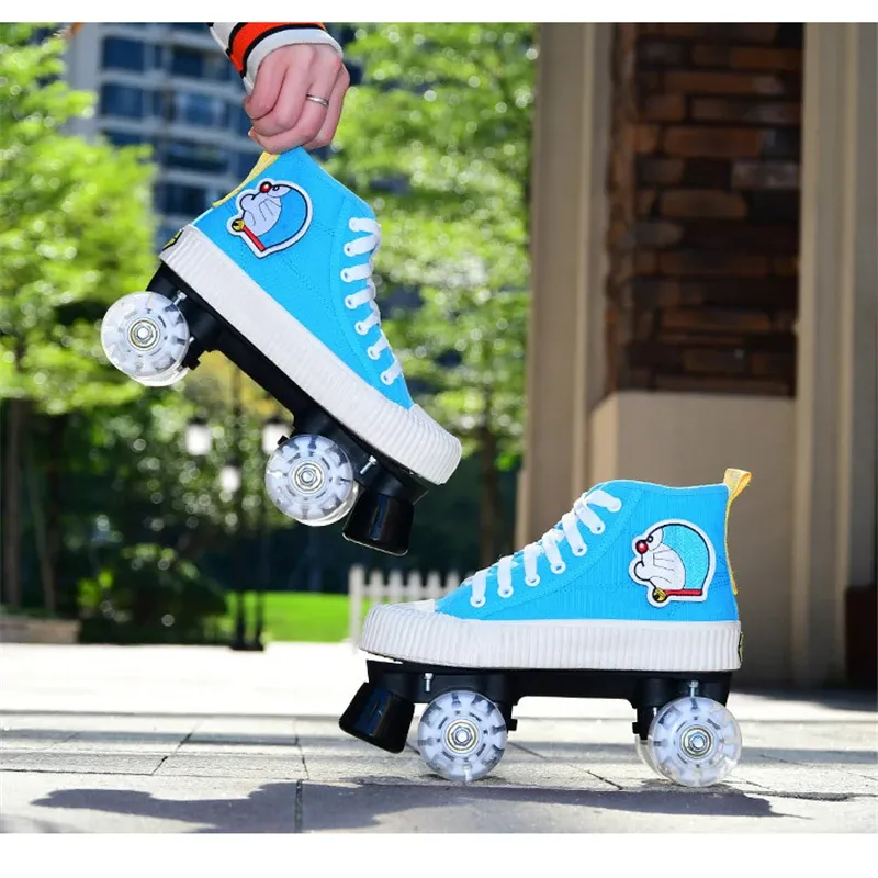 Dingdang Unisex Canvas Double Line Light Blue Roller Skates With Quad ...
