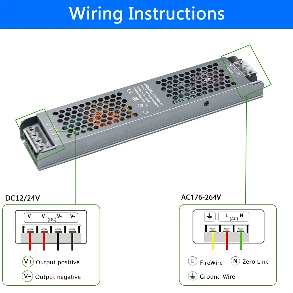 12V LED Transformer 24V LED Transformer, 60W To 400W DC Power Supply, Slim Switching Driver For ...