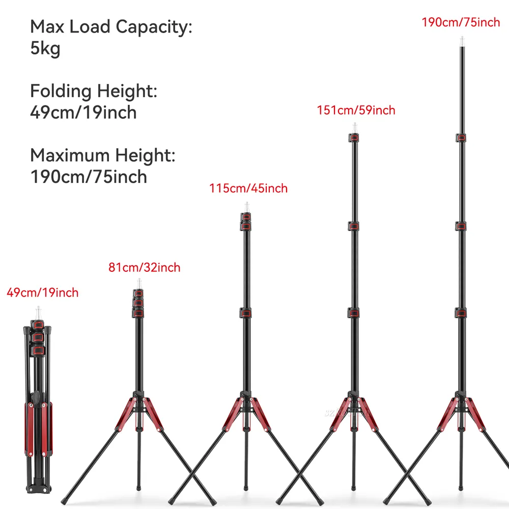 Led Light with Tripod 1.9M/75Inch Aluminium Photography Light Stand ...
