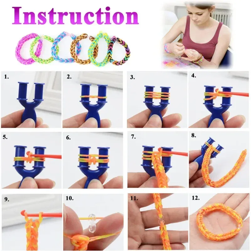 Rainbow Rubber Bands Bracelet Making Kits For Kids Colorful DIY Woven ...