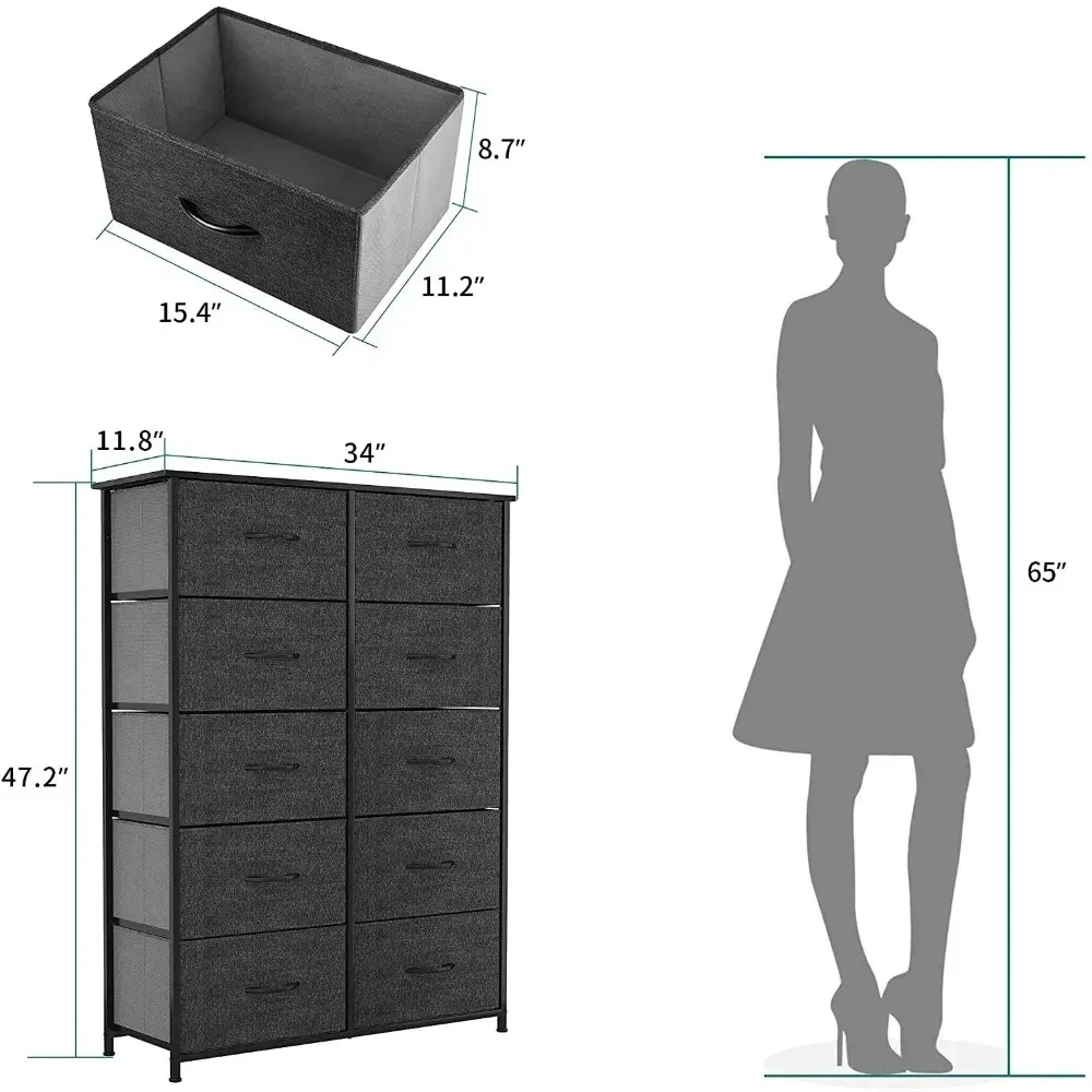 10 Drawer The Fabric Counter Storage Tower Cabinet Organizer In Black ...
