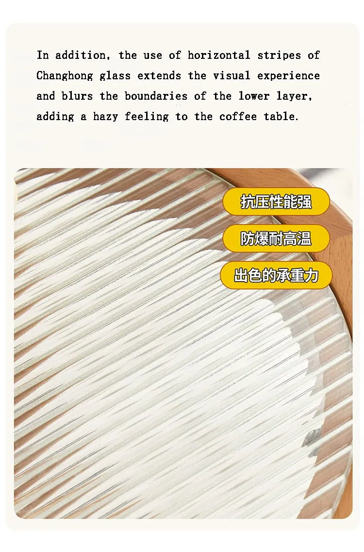 Solid Wood Round Rattan Woven Coffee Table with Glass Top and Mobile ...