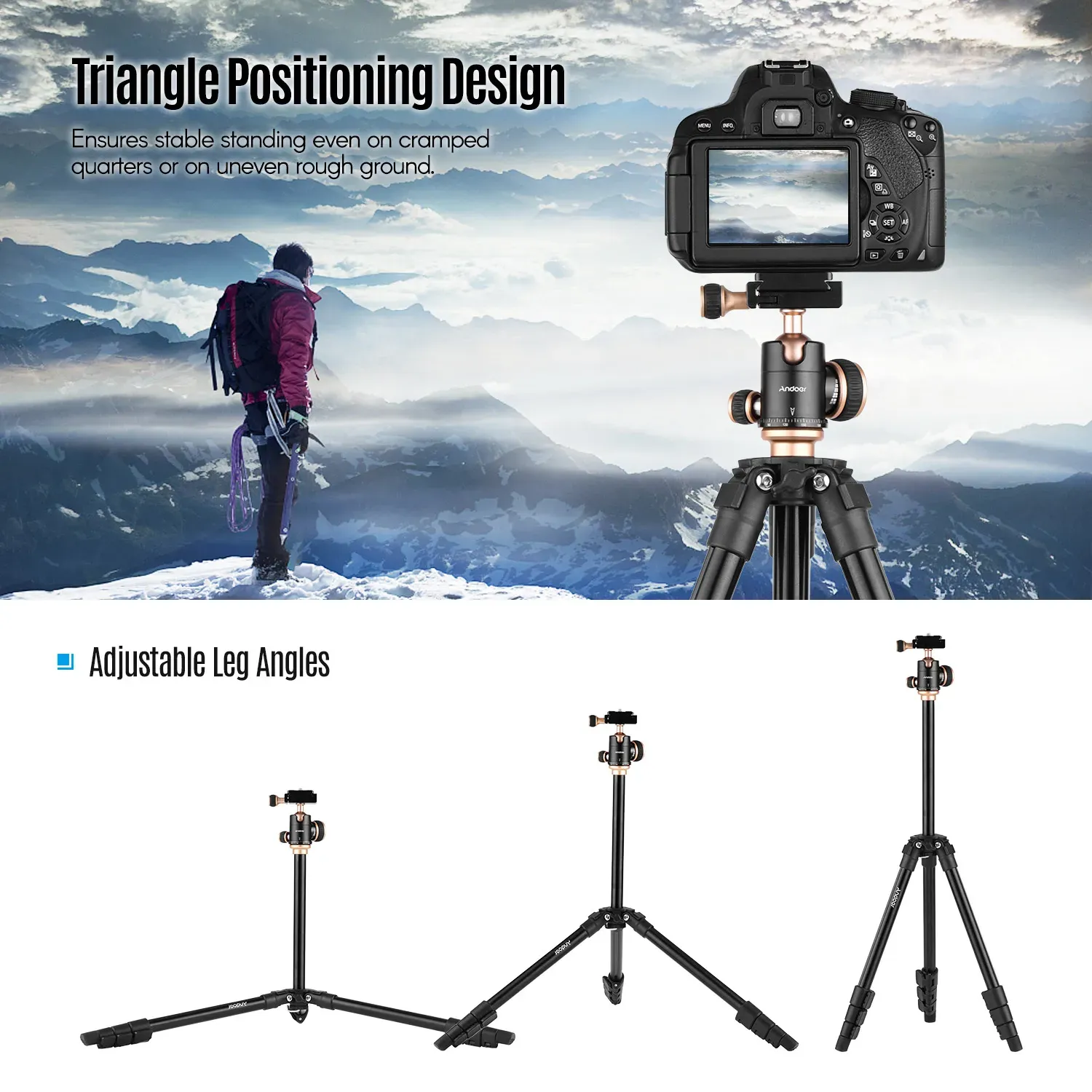 Andoer Q160SA Camera Tripod with Panoramic Ballhead and Bubble Level ...