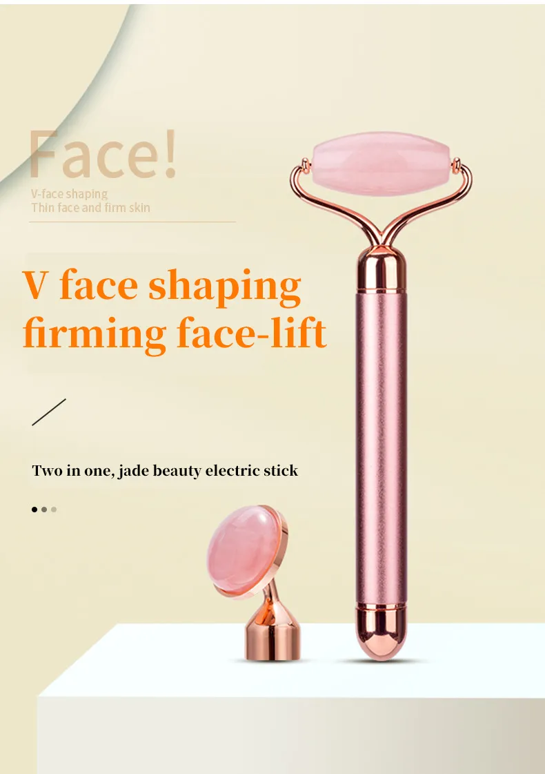 Natural Rose Quartz and Jade 2-in-1 3d face roller massager for Deep ...