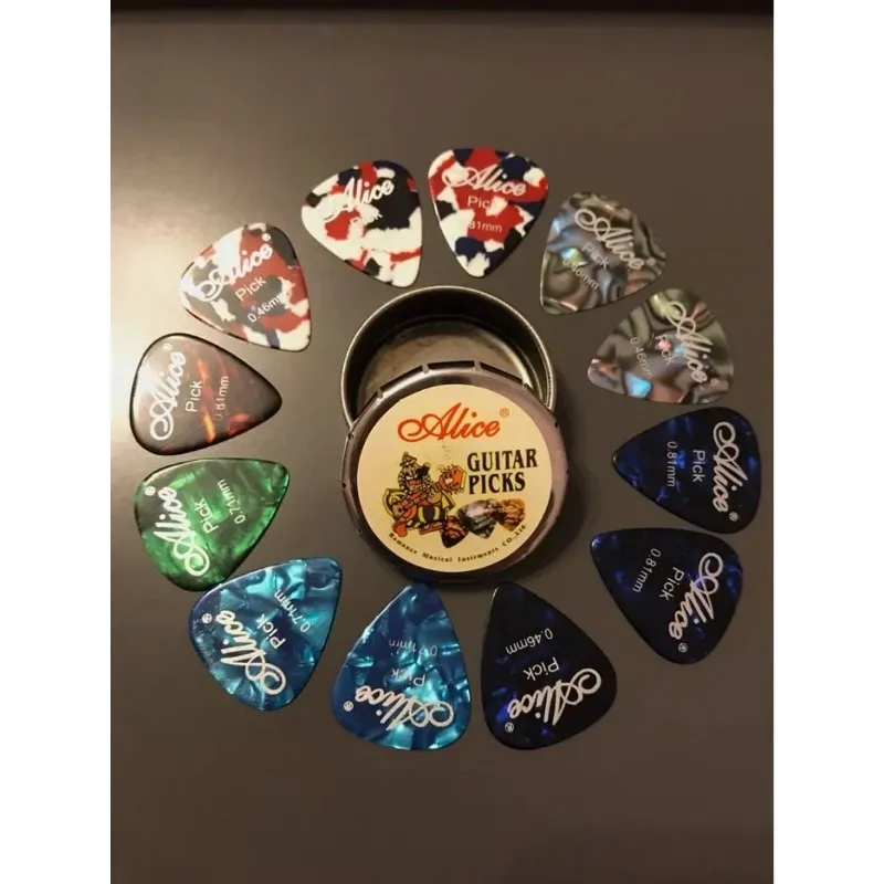 Colorful Celluloid Pick Plectrum Set - 12/20/in Cute Round Metal Box ...