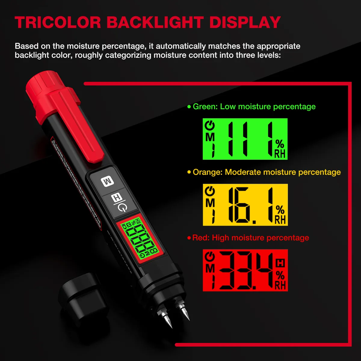 Digital Timber Moisture Meter Pen Type Hygrometer With Tri Color LCD ...