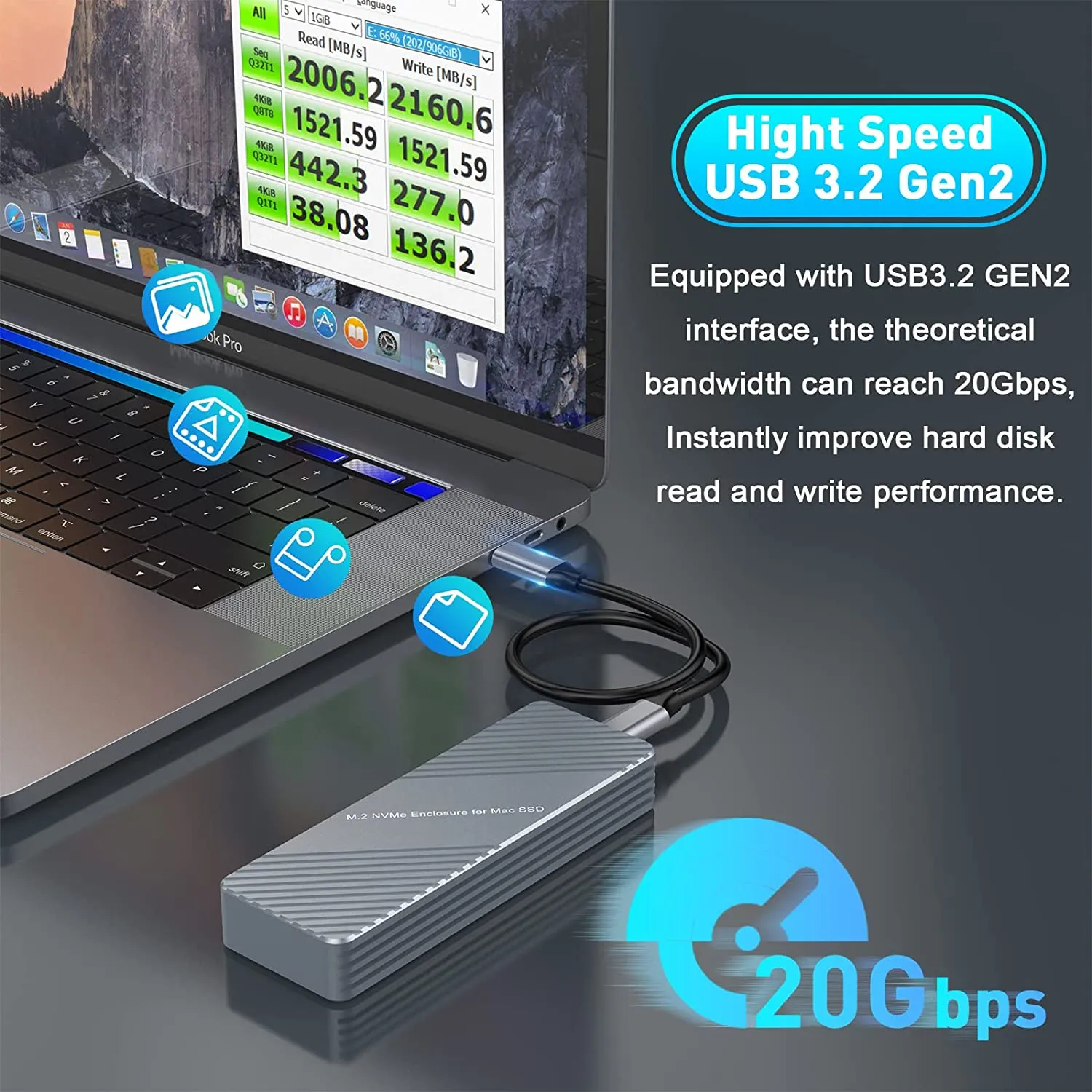 USB C M.2 NVMe SSD Enclosure For Apple Devices, Aluminum External SSD ...
