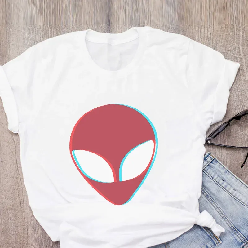 Y2K Women's T-Shirt Alien Graphic Print Short Sleeve Top Cotton Blend ...