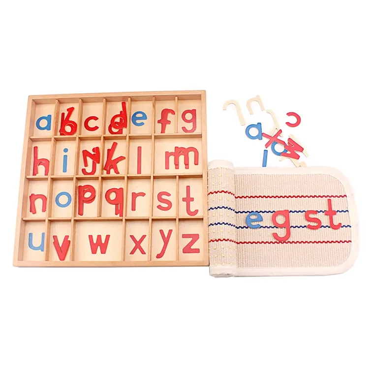 Montessori Wooden Alphabet Toys Red & Blue Movable Letters With English ...