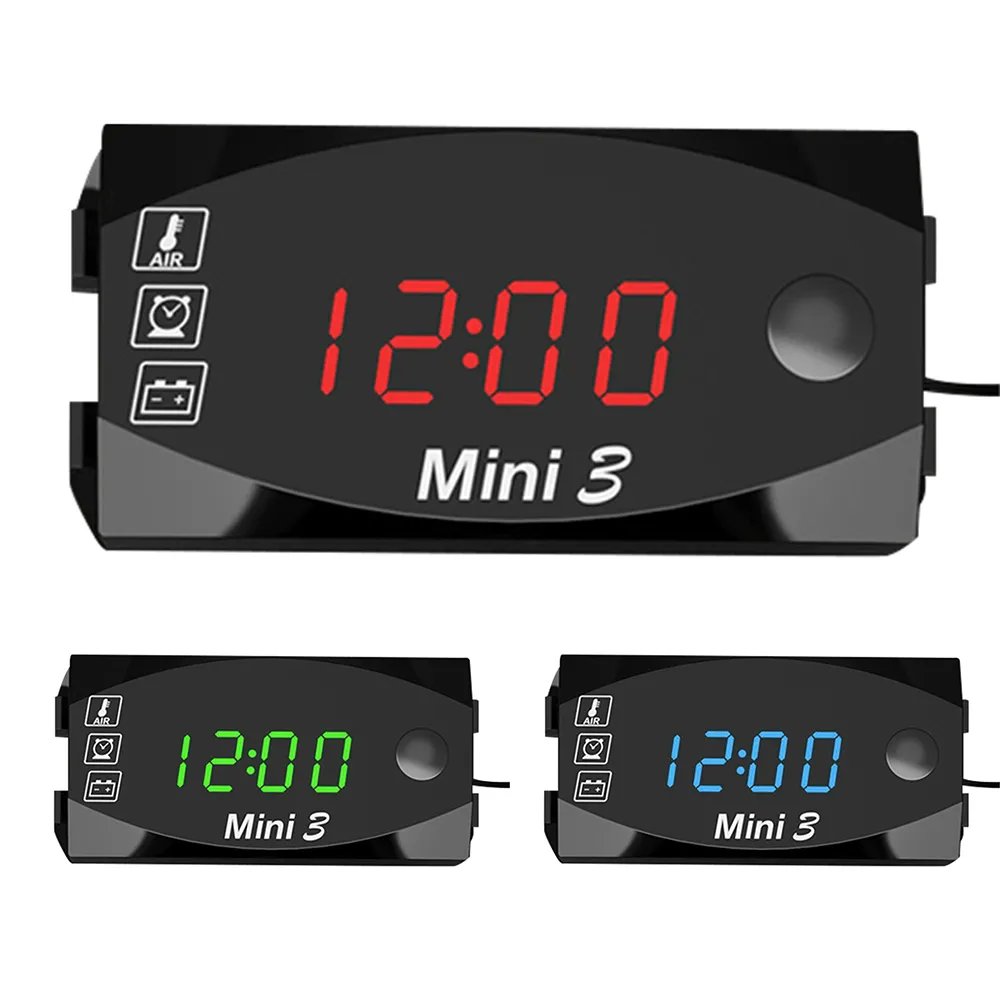 3 In 1 Digital Time Clock Thermometer Voltmeter DC 6V-30V LED Display ...
