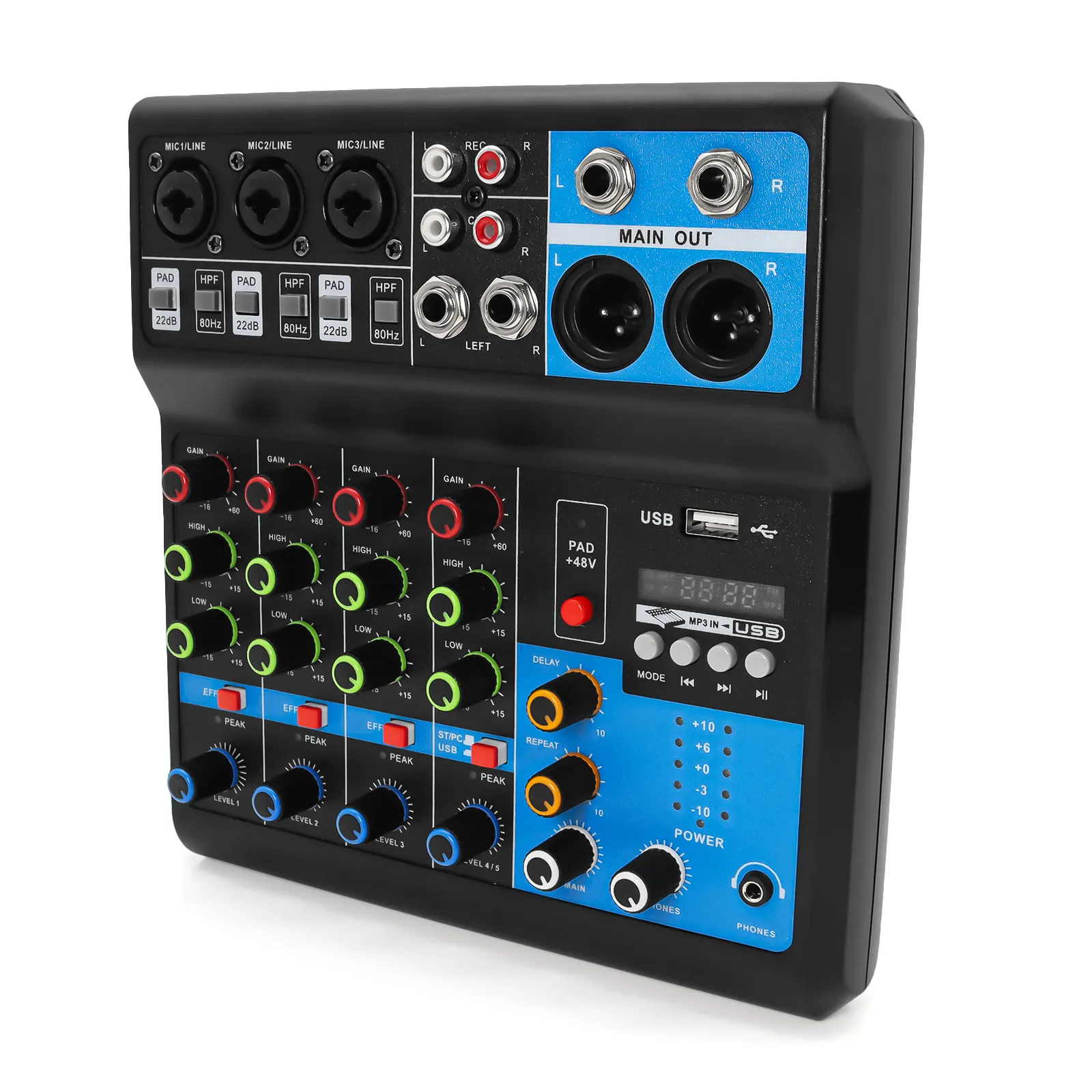 5 Channel A5 Audio Mixer Sound Card Console 48V Phantom Power ...