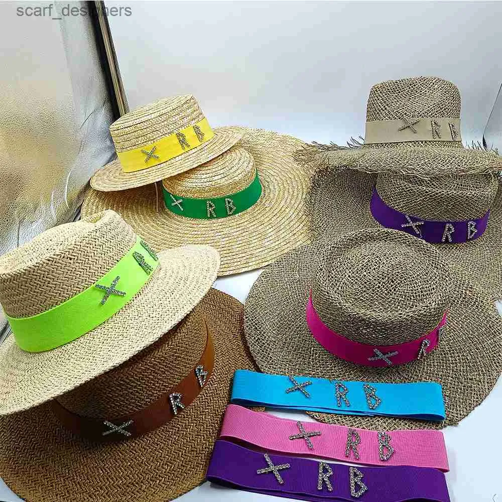 Straw Bucket Hat Summer Beach Sun Hat For Women With Colorful Straps ...