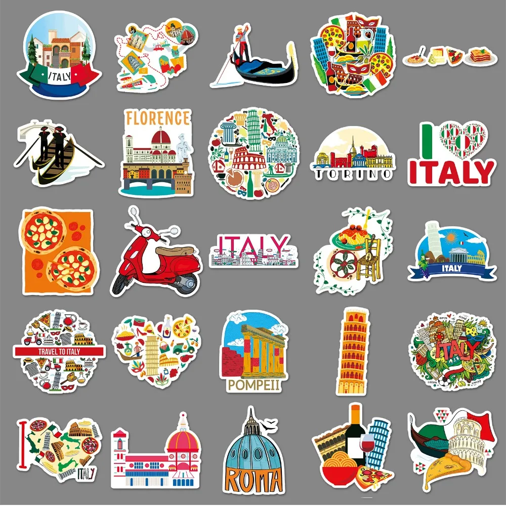 10/Italy Tourist Landmark Buildings Stickers Pack, Travel Theme Decals ...