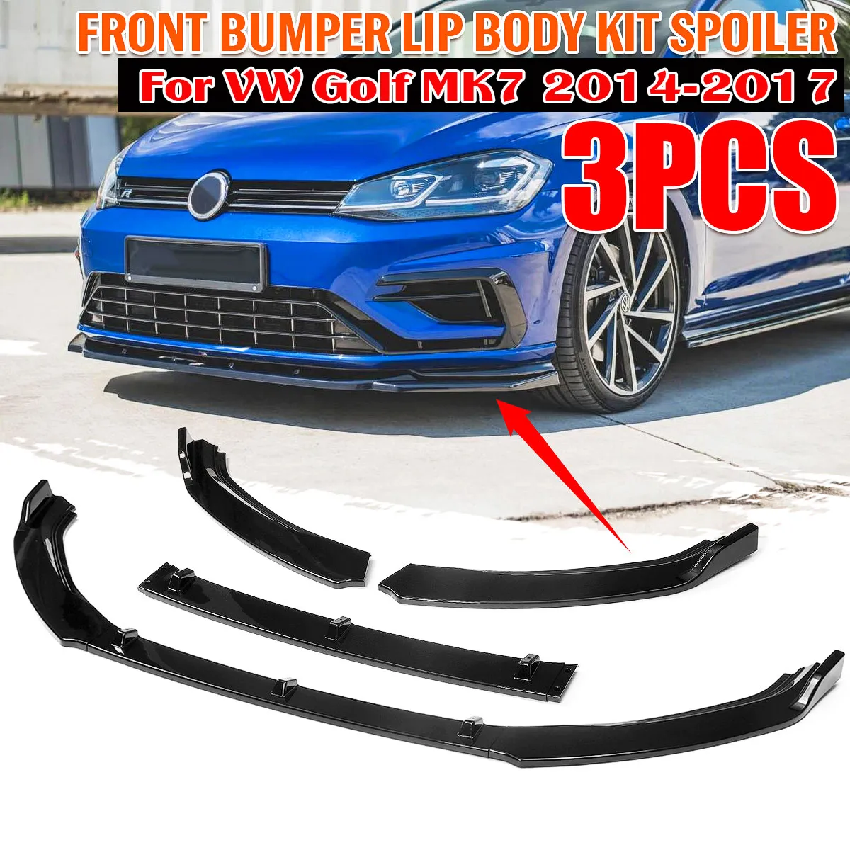 VW Golf MK7 Front Bumper Splitter Lip Diffuser Protector Spoiler Body ...