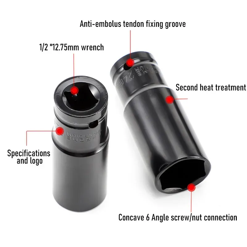 High-Torque Black Metric Hex Key Long Impact Socket Set 8-19mm, 1/2 ...