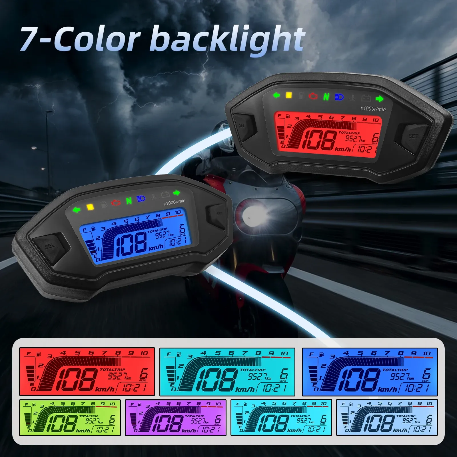 DHgate.com:2024 Motorcycle Speedometer LCD Digital Display, 7 Colors ...