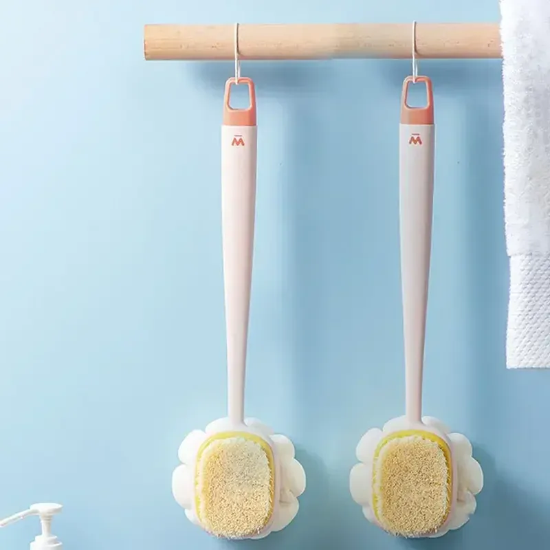 2024 Pink Long Soft Sponge Bath Brush, Double-Sided Rubbing Shower ...