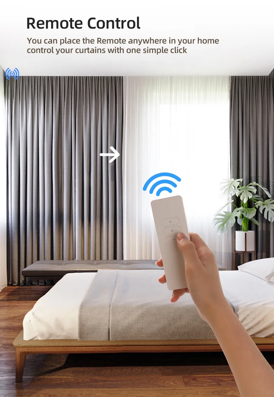 Zemismart WiFi Smart Electric Curtain Motor with Custom Track for Wall or Ceiling Mount from ...