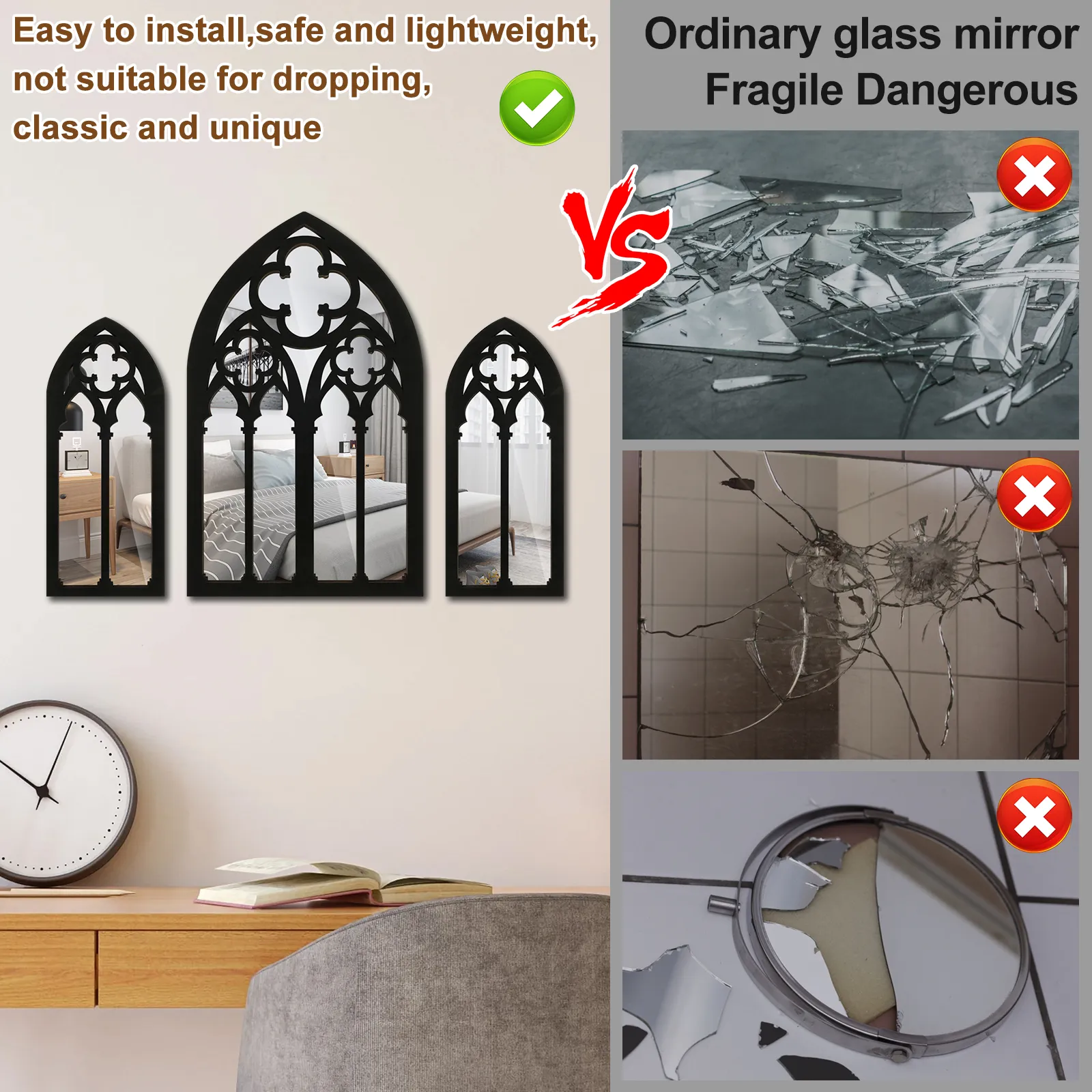 DHgate.com:3Pcs Gothic Wall Mirrors, Arched Decorative Mirror Set ...