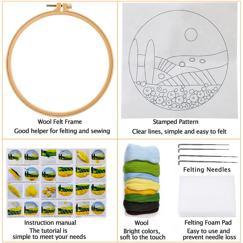 RUOPOTY DIY Needle Felting Wool Roving with Embroidery Cactus Frame ...