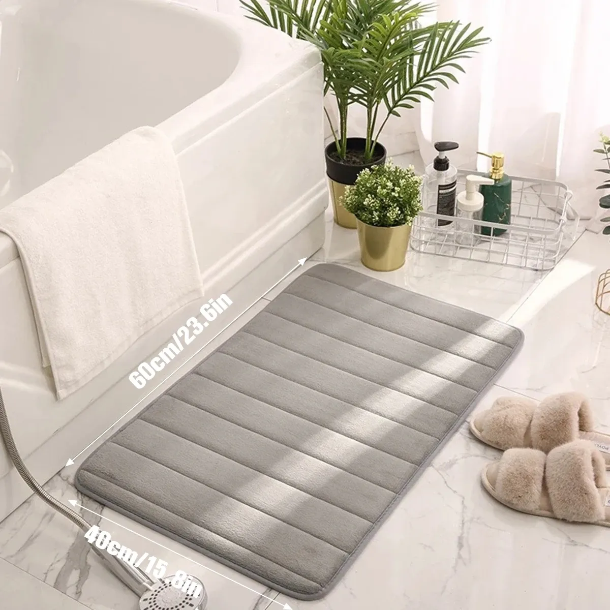 Super Absorbent Memory Foam Bath Mat - No Slip Bathroom Rug 60x30cm ...