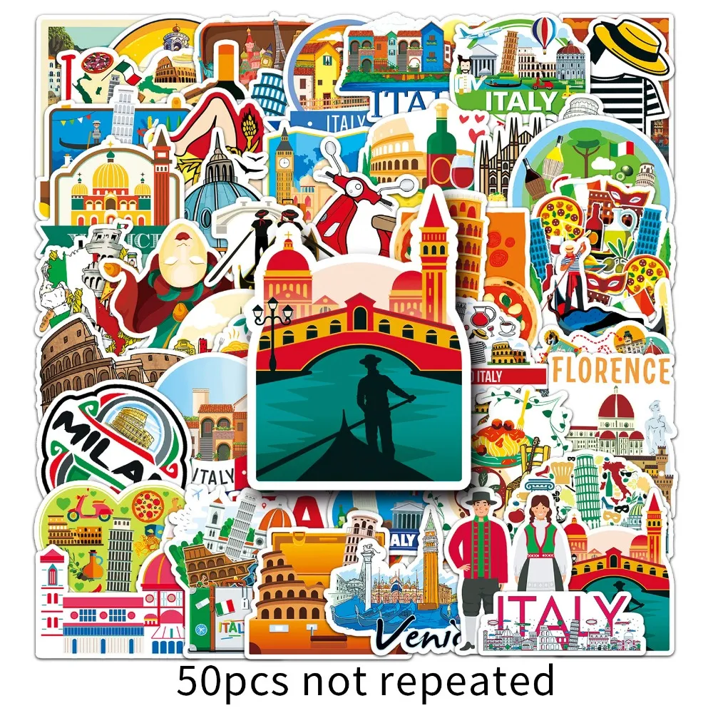 10/Italy Tourist Landmark Buildings Stickers Pack, Travel Theme Decals ...