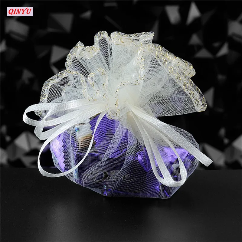 Tulle Fabric Round Organza Drawstring Pouch Wedding Christmas Gift Bags ...
