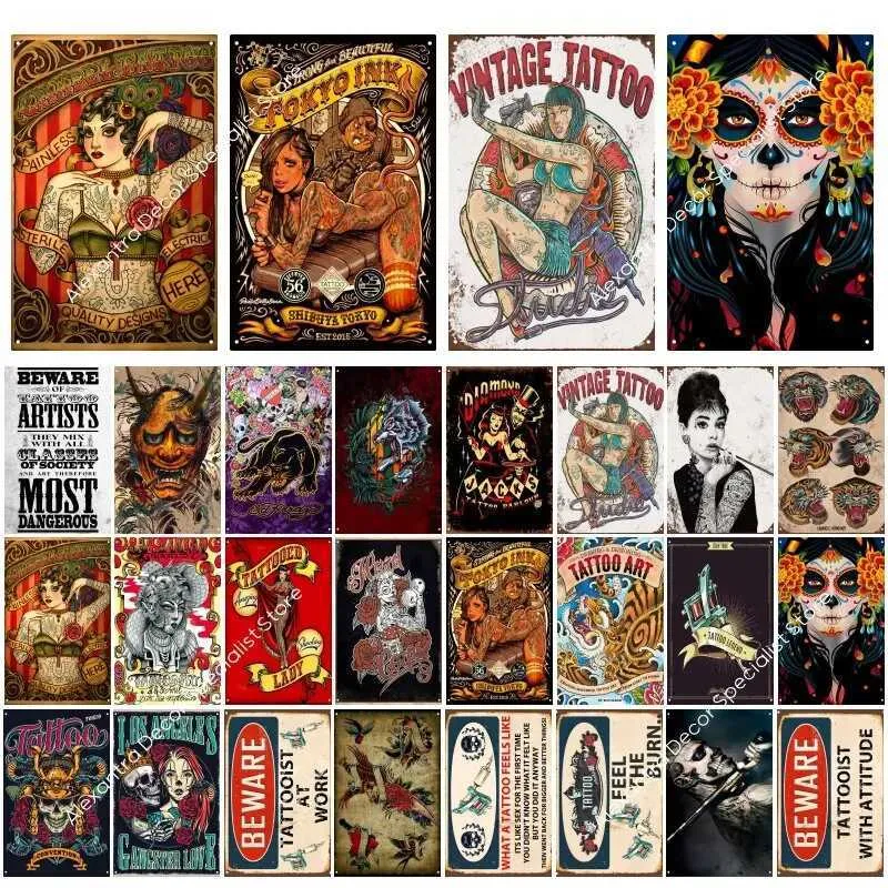 Vintage Tattoo Metal Poster, Shabby Chic Tin Plate, Tattoo Shop Studio ...