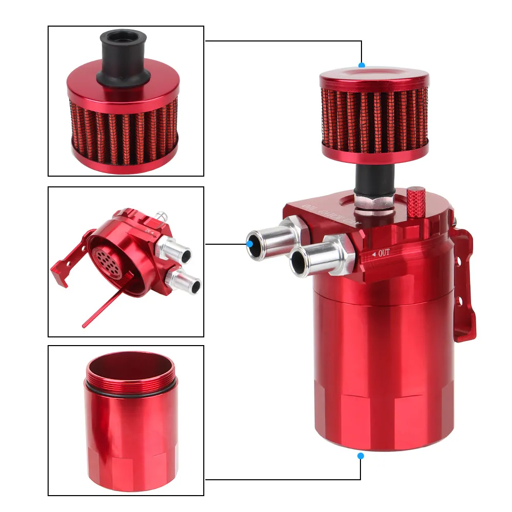 2 Ports Oil Catch Can Reservoir Tank With Fuel Filter Nozzles Aluminum ...