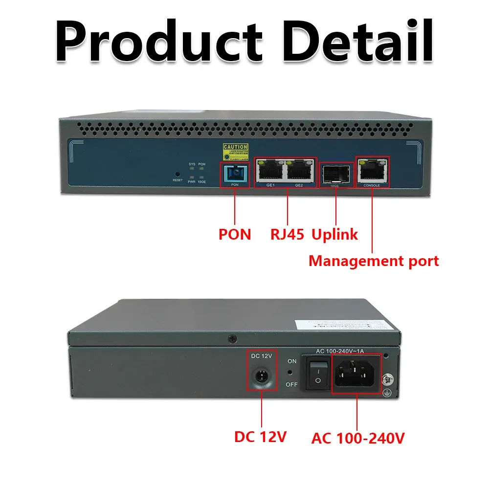 GPON OLT, 1PON 128ONU, 10G SFP Uplink, 100-240V AC 12V DC Power, MINI ...