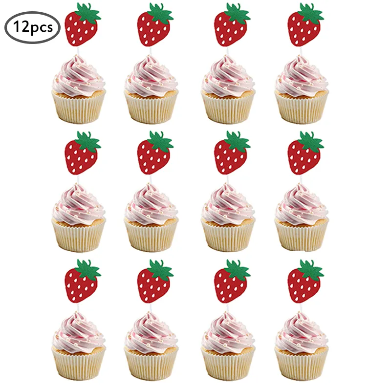 12 Red Glitter Strawberry Cupcake toppers pizza near me - Perfect for ...