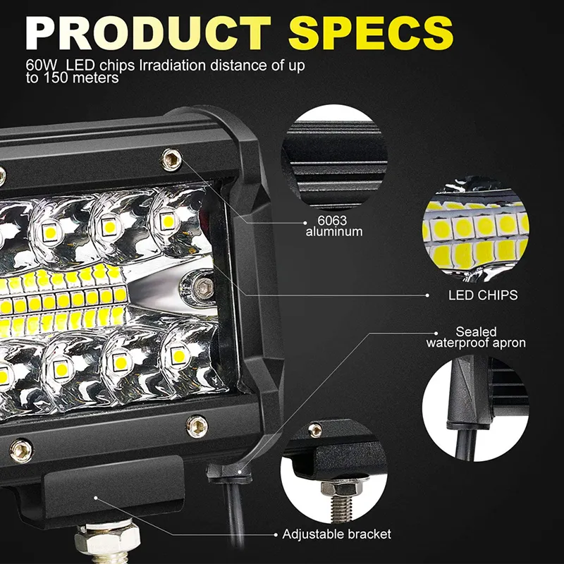 DHgate.com:7'' LED Light Bar, IP68 Waterproof Work Light with ...