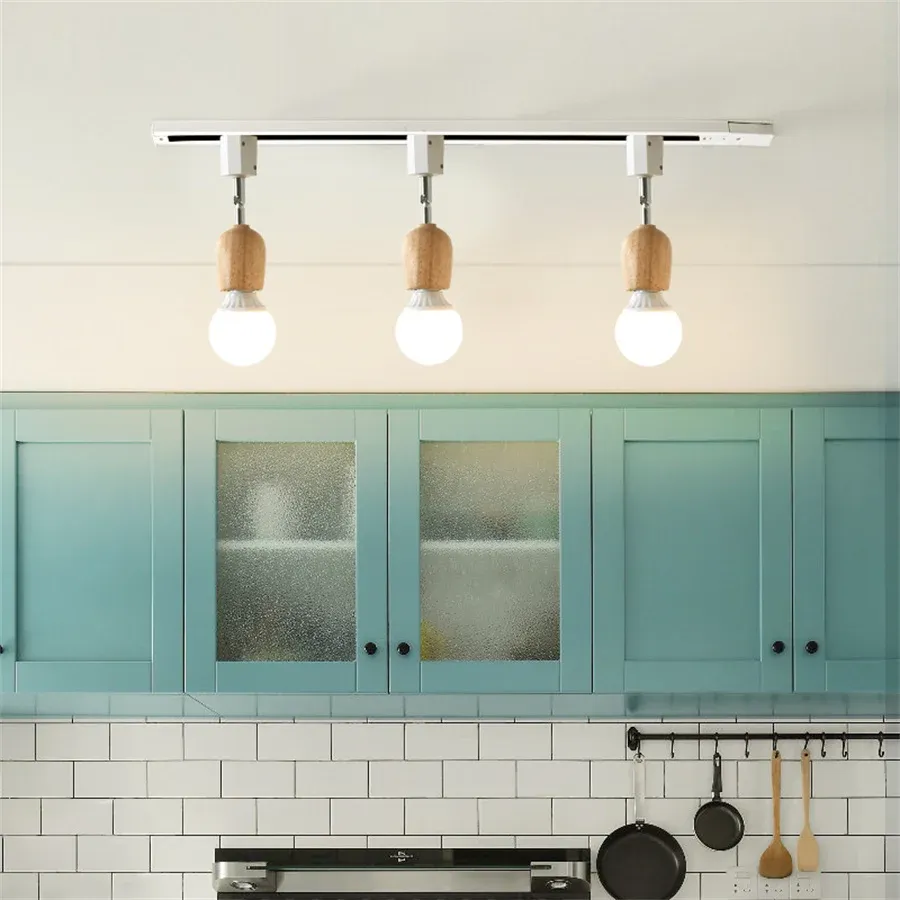 Minimalist Wood LED Track Light - E27 Kitchen Ceiling Rail Spotlight ...
