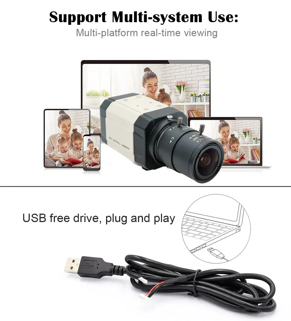 Varifocal Zoom USB Webcam: 4MP/5MP CMOS IMX335, 2.8 12mm/5 50mm Lens, 30fps High Speed USB 2 ...