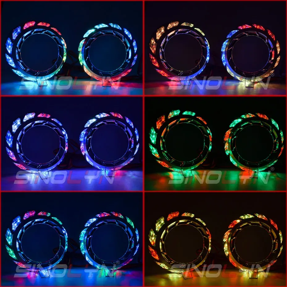 Sinolyn RGB LED Angel Eyes Spiral Shrouds Revolving Dynamic APP Control ...