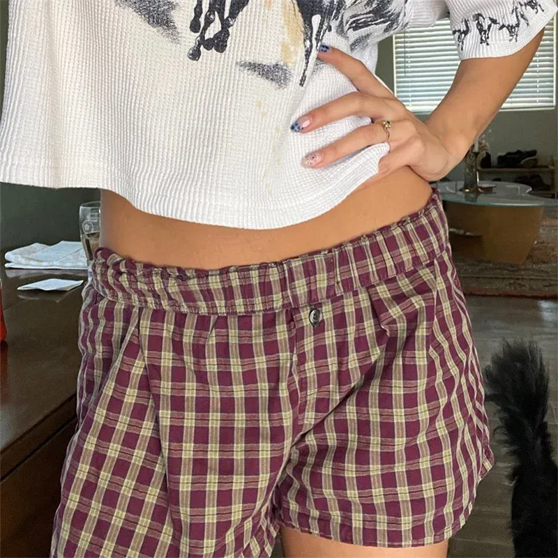 Y2K Plaid High Waist Loose Fit jeans shorts for women for Y2K Plaid High Waist Loose Fit jeans shorts for women for