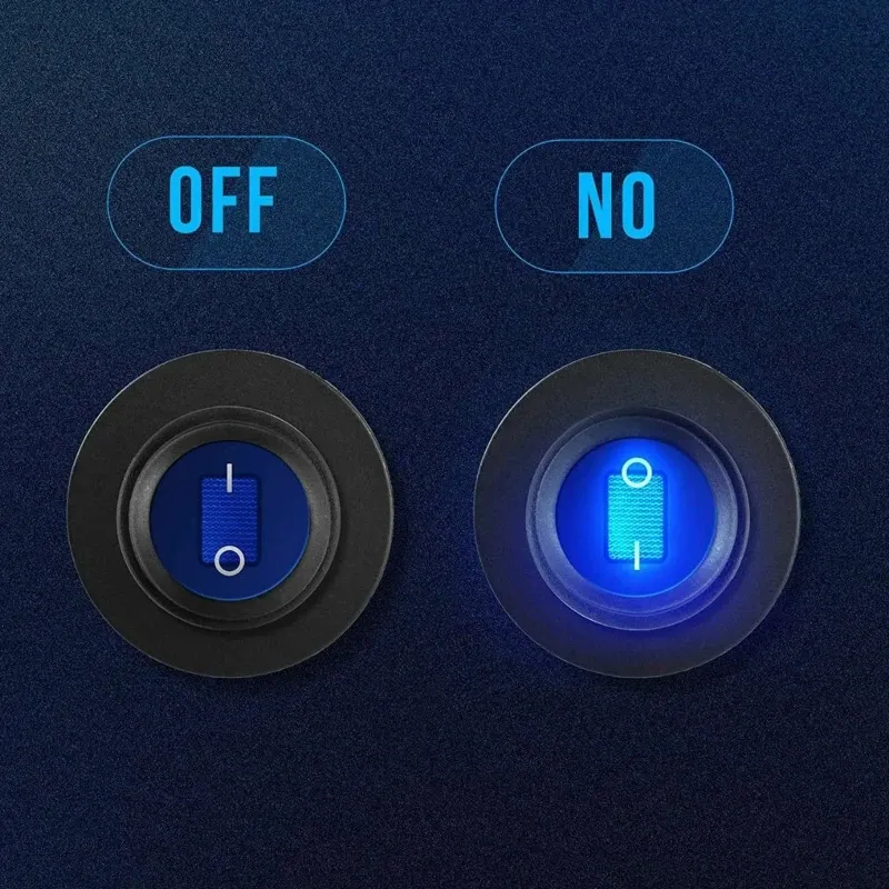 Waterproof Rocker Switch 12V 20A Blue LED Lighted Round ON Off 3 Pin 12 ...