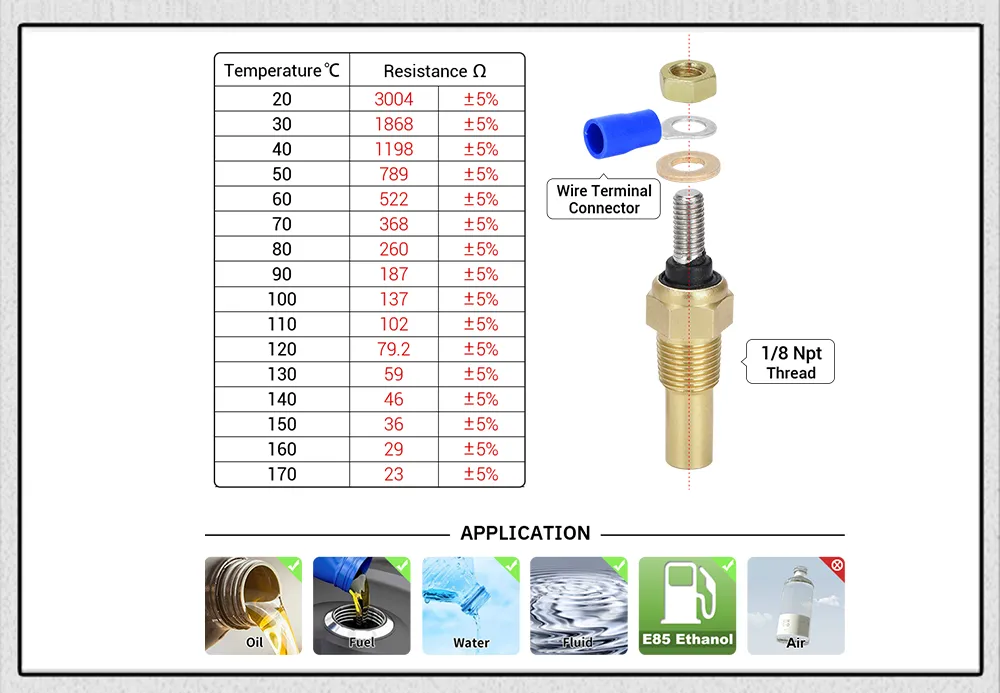 5 Ton Heat Pump & Air Handler 1/8 NPT Temperature Sensor for Water ...