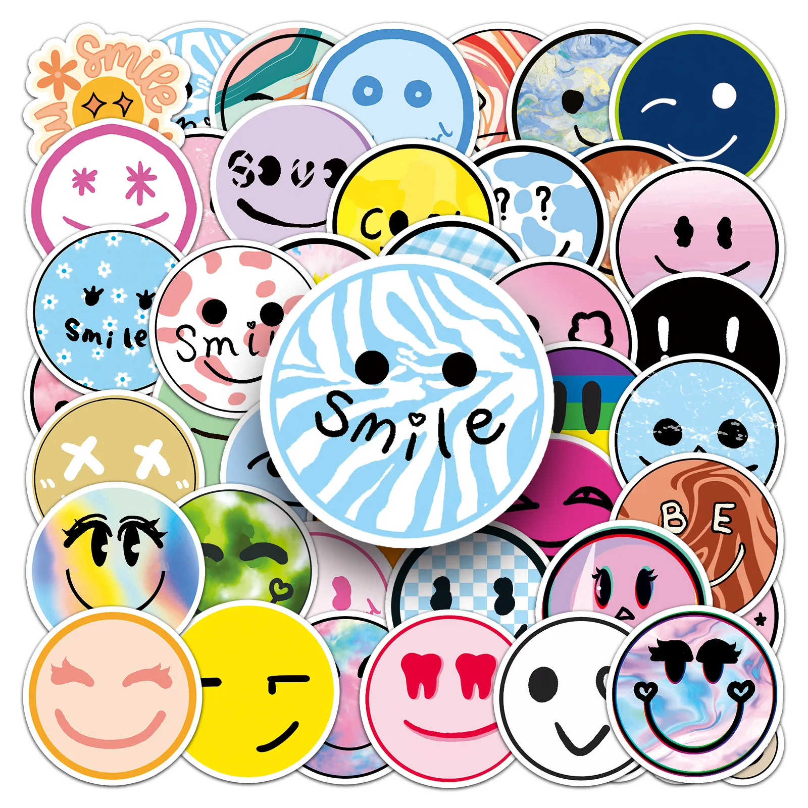 Smiling Face Graffiti Stickers - 50 Pack, Multiple Styles for Kids DIY ...