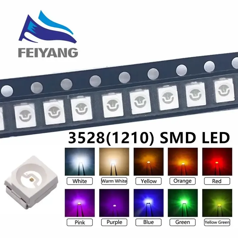 3528 SMD LED Red Yellow Green White Blue Orange UV Light Emitting Diode ...