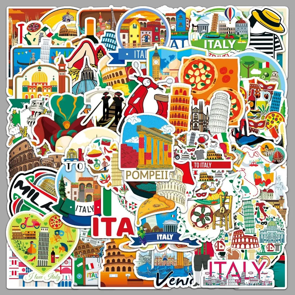 10/Italy Tourist Landmark Buildings Stickers Pack, Travel Theme Decals ...