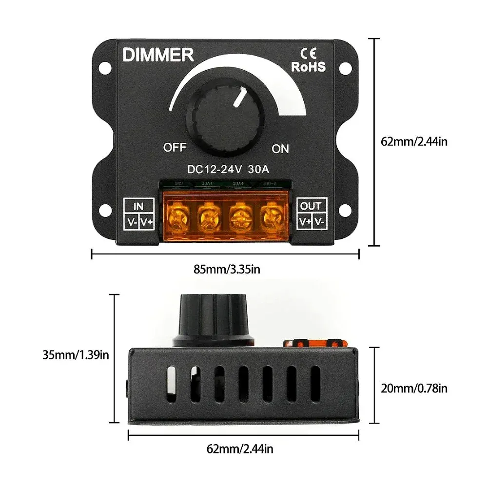 DC 12V-24V LED Dimmer Switch 30A Voltage Regulator Adjustable ...