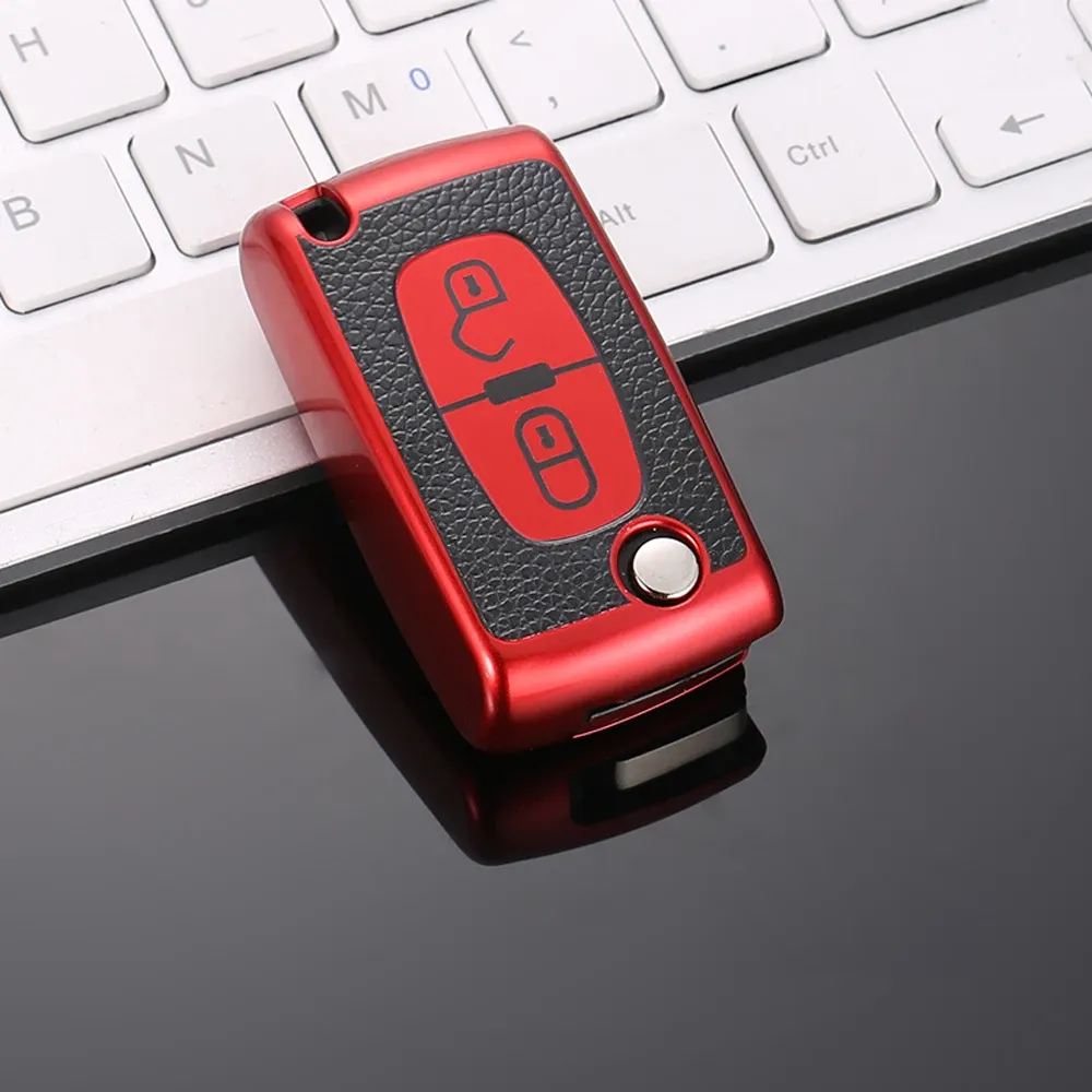 TPU Leather Car Key Case Cover for Citroen C2 C3 C4 C5 C6 C8 Peugeot ...